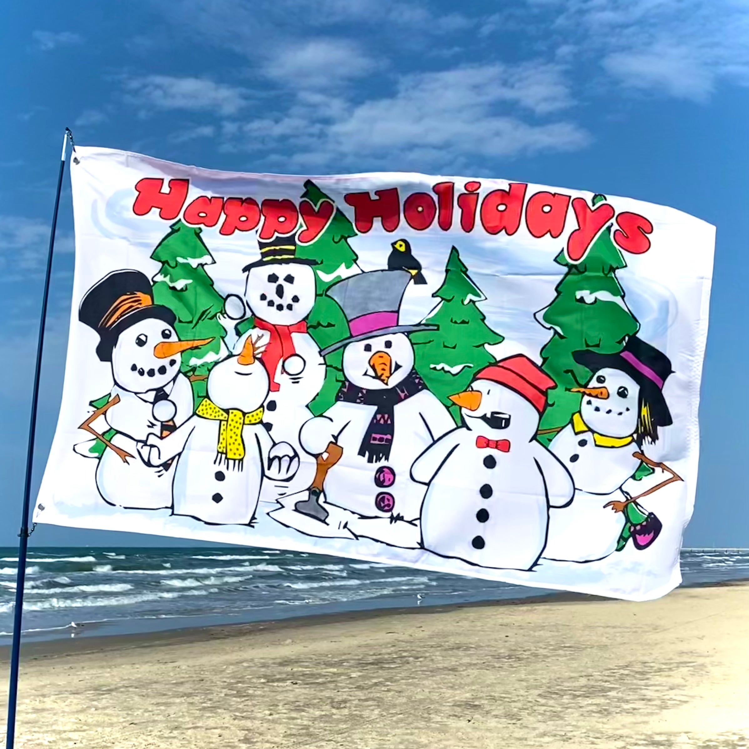 3x5 Flag - Happy Holidays Snowmen – Fly It Port A